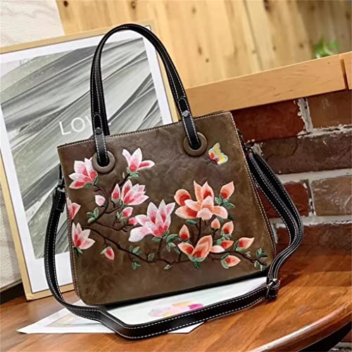 ZHUHW Embroidered Handbag Retro Floral Shoulder Bag Large Capacity Women's Tote Bag (Color : Black, Size : 26(L)*23(H)*11(W) cm)