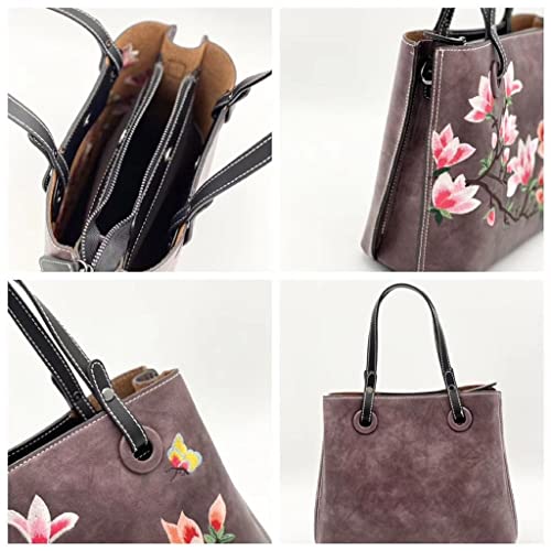 ZHUHW Embroidered Handbag Retro Floral Shoulder Bag Large Capacity Women's Tote Bag (Color : Black, Size : 26(L)*23(H)*11(W) cm)