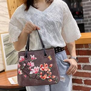 ZHUHW Embroidered Handbag Retro Floral Shoulder Bag Large Capacity Women's Tote Bag (Color : Black, Size : 26(L)*23(H)*11(W) cm)