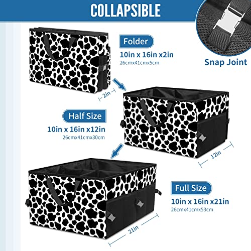 GACTIVITY Black And White Cow Print Car Trunk Organizer,Collapsible Cargo Storage Tote Bag,Non Slip,3 Divider Compartments, Automotive Interior Accessories for Auto SUV Truck Vehicle Picnic Camping