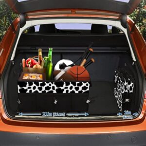 GACTIVITY Black And White Cow Print Car Trunk Organizer,Collapsible Cargo Storage Tote Bag,Non Slip,3 Divider Compartments, Automotive Interior Accessories for Auto SUV Truck Vehicle Picnic Camping