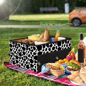 GACTIVITY Black And White Cow Print Car Trunk Organizer,Collapsible Cargo Storage Tote Bag,Non Slip,3 Divider Compartments, Automotive Interior Accessories for Auto SUV Truck Vehicle Picnic Camping