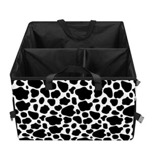 GACTIVITY Black And White Cow Print Car Trunk Organizer,Collapsible Cargo Storage Tote Bag,Non Slip,3 Divider Compartments, Automotive Interior Accessories for Auto SUV Truck Vehicle Picnic Camping