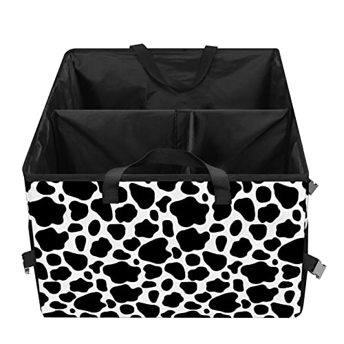 GACTIVITY Black And White Cow Print Car Trunk Organizer,Collapsible Cargo Storage Tote Bag,Non Slip,3 Divider Compartments, Automotive Interior Accessories for Auto SUV Truck Vehicle Picnic Camping