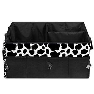 GACTIVITY Black And White Cow Print Car Trunk Organizer,Collapsible Cargo Storage Tote Bag,Non Slip,3 Divider Compartments, Automotive Interior Accessories for Auto SUV Truck Vehicle Picnic Camping