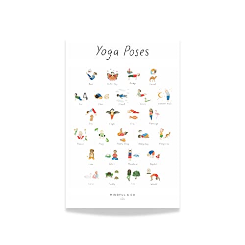 Mindful and Co Kids Yoga Poses Illustrated Wall Print Poster, 90x60cm, 35.4x23.6in, Mindfulness and Movement, for Children 18 Months and Up, for School or Home