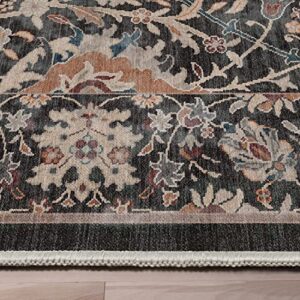 Well Woven Liana Flatweave Persian Floral 5'3" x 7'3" Area Rug Charcoal Grey & Beige