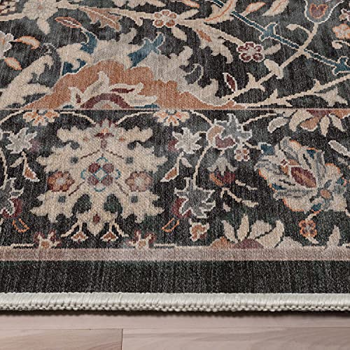 Well Woven Liana Flatweave Persian Floral 5'3" x 7'3" Area Rug Charcoal Grey & Beige