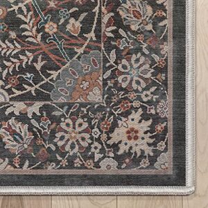 Well Woven Liana Flatweave Persian Floral 5'3" x 7'3" Area Rug Charcoal Grey & Beige