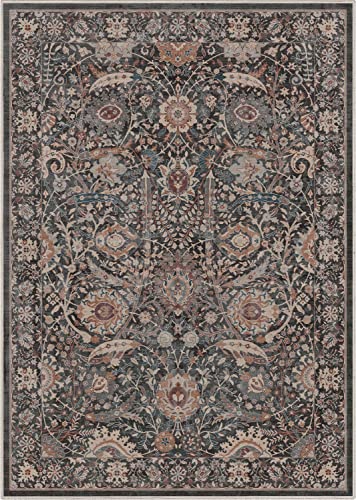 Well Woven Liana Flatweave Persian Floral 5'3" x 7'3" Area Rug Charcoal Grey & Beige