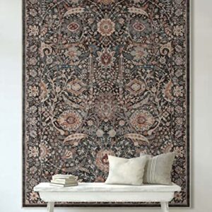 Well Woven Liana Flatweave Persian Floral 5'3" x 7'3" Area Rug Charcoal Grey & Beige