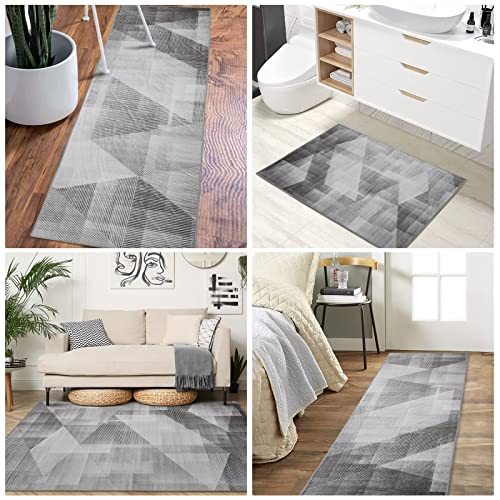 COZYLOOM Modern Rug 2x3 Geometric Doormat Abstract Distressed Floor Mat Indoor Entrance Kitchen Rug Contemporary Floor Carpet Non-Slip Washable Door Mat Foldable Thin Rug Living Room Bathroom Bedroom