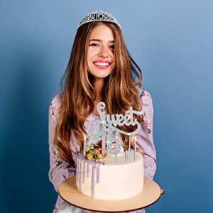 Canlierr 24 Pieces Sweet 16 Birthday Decorations for Girls Cake Toppers Candles 16th Crown Tiara Sash Sixteen Gifts Party Favor Supplies (Silver) (UA1152)