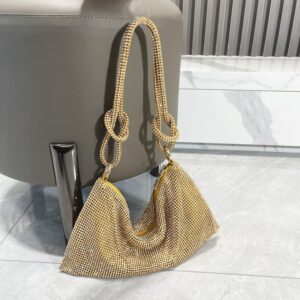 2-PACK Hobo Rhinestone Purse Sparkly Bag Silver Gold Diamond Purses for Women 2022 Upgrade Evening Prom Rhinestone Handbag (medium)