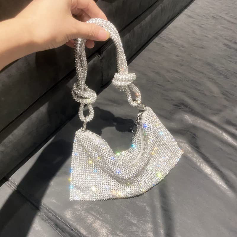 2-PACK Hobo Rhinestone Purse Sparkly Bag Silver Gold Diamond Purses for Women 2022 Upgrade Evening Prom Rhinestone Handbag (medium)