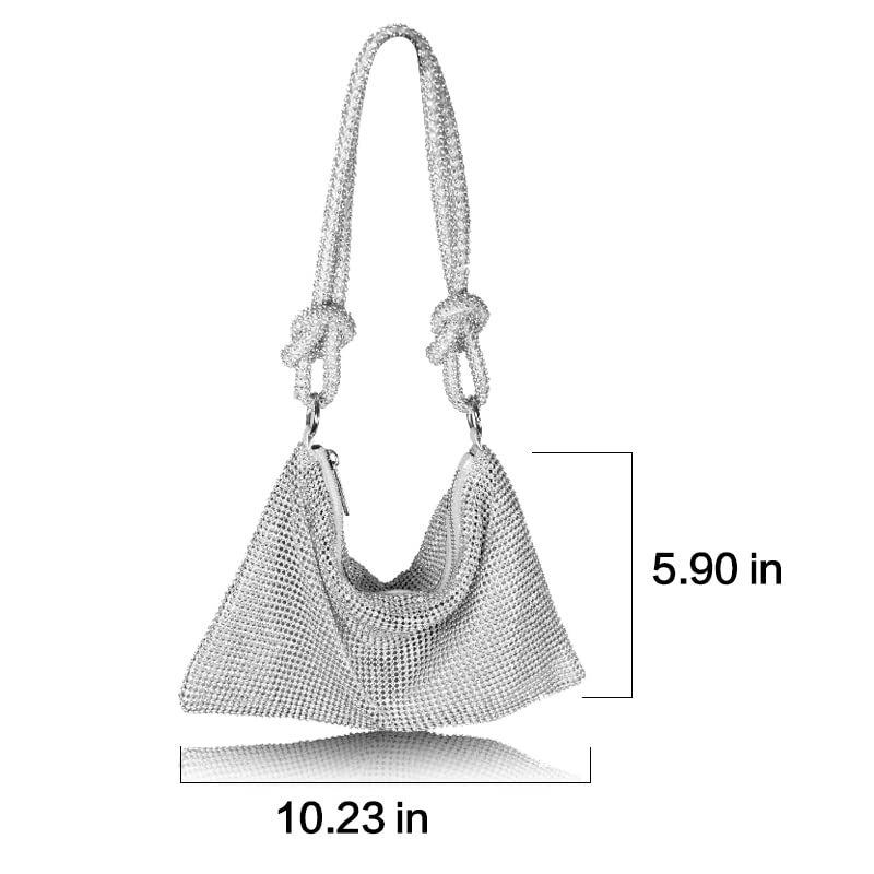 2-PACK Hobo Rhinestone Purse Sparkly Bag Silver Gold Diamond Purses for Women 2022 Upgrade Evening Prom Rhinestone Handbag (medium)