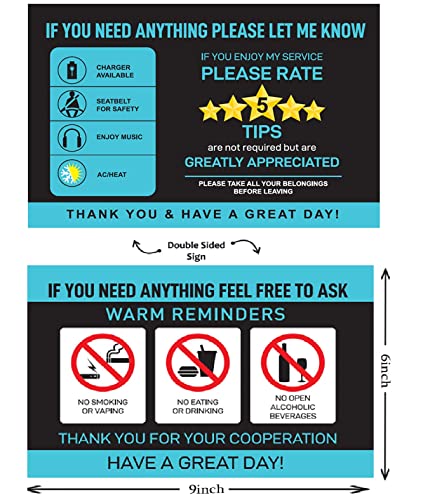 2-Pack Tips Rating Appreciated Rideshare Accessories Sign for Car Taxi - Rate Me Tip No Smoking for 5 Star Rides for Ride-share