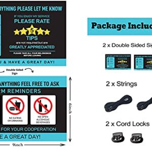 2-Pack Tips Rating Appreciated Rideshare Accessories Sign for Car Taxi - Rate Me Tip No Smoking for 5 Star Rides for Ride-share