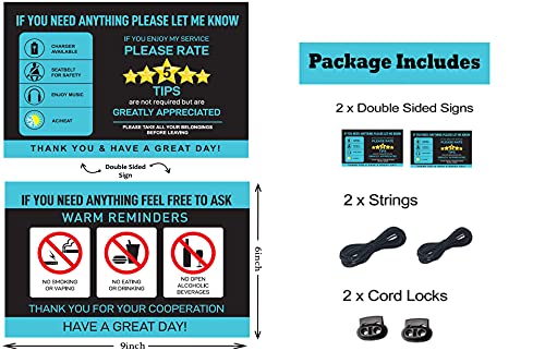 2-Pack Tips Rating Appreciated Rideshare Accessories Sign for Car Taxi - Rate Me Tip No Smoking for 5 Star Rides for Ride-share