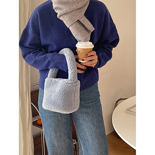 Women Fuzzy Bag Sherpa Purse Faux Fur Handbag Furry Fluffy Plush Hand Bags Cute Small Totes Winter Fashion Purses (Brown)