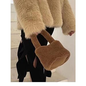 Women Fuzzy Bag Sherpa Purse Faux Fur Handbag Furry Fluffy Plush Hand Bags Cute Small Totes Winter Fashion Purses (Brown)