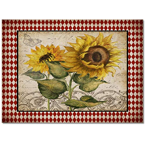 Area Rug Absorbent Non-Slip Rectangle Rug Retro Sunflower Red Rhombus Checkered Background Rugs for Living Room Bedroom Kitchen Entryway, Soft Floor Mat Indoor Carpet Accent Rugs 2x3 Feet