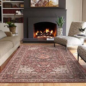 cozyloom machine washable rug, retro medallion accent rug vintage tribal rug indoor floor cover boho oriental area rug non-slip thin rug distressed soft mat living room bedroom brown 5 x 7 ft