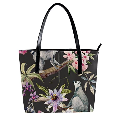 Tote Bag Women Satchel Bag Handbag Stylish Tote Handbag for Women Hobo Bag Fashion Crossbody Bag, Flower Tropical Lemur