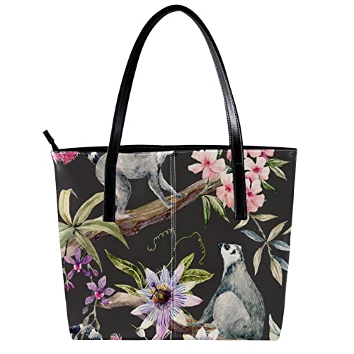 Tote Bag Women Satchel Bag Handbag Stylish Tote Handbag for Women Hobo Bag Fashion Crossbody Bag, Flower Tropical Lemur