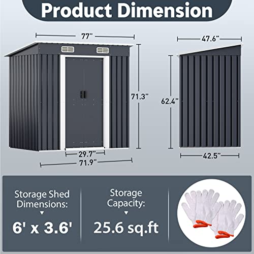 JAXPETY Outdoor Storage Shed 6 x 3.6 FT Metal Garden Sheds & Outdoor Storage with Sliding Doors for Backyard, Patio, Lawn