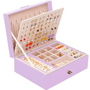 QBestry Stud Earring Organizer for Girls Purple Jewelry Box for Earrings Necklace Jewelry Organizer,Girls Earring Box for Womens Necklace Holder Rings Organizer Bracelet Earring Storage Case,Purple