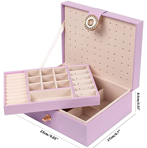 QBestry Stud Earring Organizer for Girls Purple Jewelry Box for Earrings Necklace Jewelry Organizer,Girls Earring Box for Womens Necklace Holder Rings Organizer Bracelet Earring Storage Case,Purple