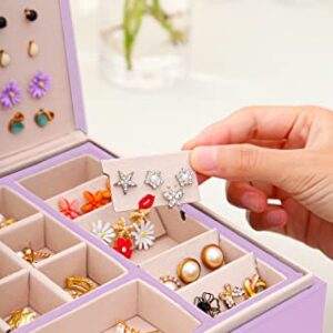 QBestry Stud Earring Organizer for Girls Purple Jewelry Box for Earrings Necklace Jewelry Organizer,Girls Earring Box for Womens Necklace Holder Rings Organizer Bracelet Earring Storage Case,Purple