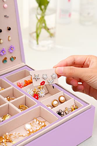 QBestry Stud Earring Organizer for Girls Purple Jewelry Box for Earrings Necklace Jewelry Organizer,Girls Earring Box for Womens Necklace Holder Rings Organizer Bracelet Earring Storage Case,Purple