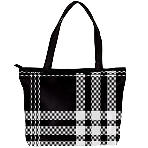 Tote Bag Women Satchel Bag Handbag Stylish Tote Handbag for Women Hobo Bag Fashion Crossbody Bag, Black and White Lattice Plaid Grid Check Retro