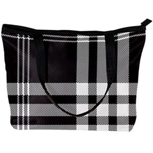 Tote Bag Women Satchel Bag Handbag Stylish Tote Handbag for Women Hobo Bag Fashion Crossbody Bag, Black and White Lattice Plaid Grid Check Retro