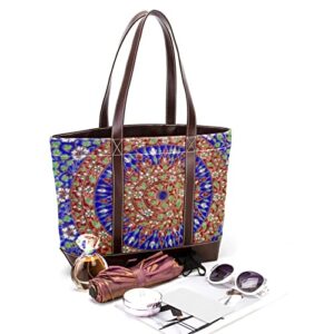 TBOUOBT Handbags for Women Fashion Tote Bags Shoulder Bag Satchel Bags, Indian Mandala Blue Floral Ethnic