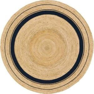 Yonir Exports Hand Braided Round Black Border Natural Jute Area Rugs for Living , Kitchen, Garden Indoor & Outdoor Carpet-8" (96 Inch)