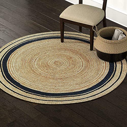 Yonir Exports Hand Braided Round Black Border Natural Jute Area Rugs for Living , Kitchen, Garden Indoor & Outdoor Carpet-8" (96 Inch)