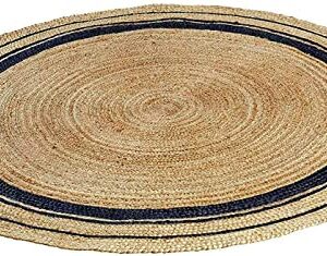 Yonir Exports Hand Braided Round Black Border Natural Jute Area Rugs for Living , Kitchen, Garden Indoor & Outdoor Carpet-8" (96 Inch)