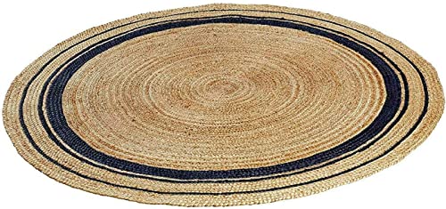 Yonir Exports Hand Braided Round Black Border Natural Jute Area Rugs for Living , Kitchen, Garden Indoor & Outdoor Carpet-8" (96 Inch)