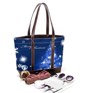 Tote Bag Women Satchel Bag Handbag Stylish Tote Handbag for Women Hobo Bag Fashion Crossbody Bag, Merry Christmas Blue Tree Snowflakes