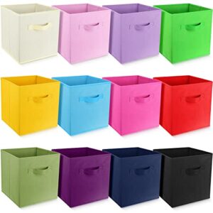 12 pack 11 inch cube storage bins rainbow collapsible fabric storage bins with dual handles foldable baskets for organizing multi colored storage cubes for home nursery room toy organizer