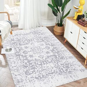 homcomoda distressed area rug 4×6 non slip washable vintage bedroom rug faux wool throw mat low-pile area floor carpet mat for living room bedroom kids’ room kitchen laundry room