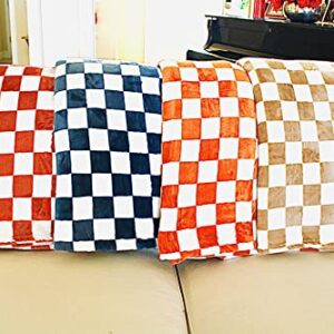 JCG Blanket Luxury Chessboard Plaid Throw Blanket (White/Orange), Fluffy Blankets, Warm Blankets for Winter, Blankets Queen Size, Good Also as Summer Blanket,