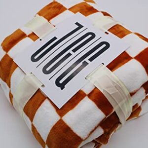 JCG Blanket Luxury Chessboard Plaid Throw Blanket (White/Orange), Fluffy Blankets, Warm Blankets for Winter, Blankets Queen Size, Good Also as Summer Blanket,