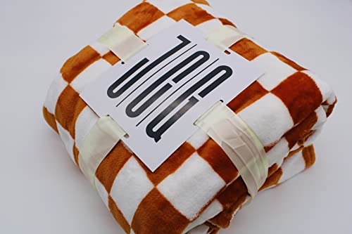 JCG Blanket Luxury Chessboard Plaid Throw Blanket (White/Orange), Fluffy Blankets, Warm Blankets for Winter, Blankets Queen Size, Good Also as Summer Blanket,