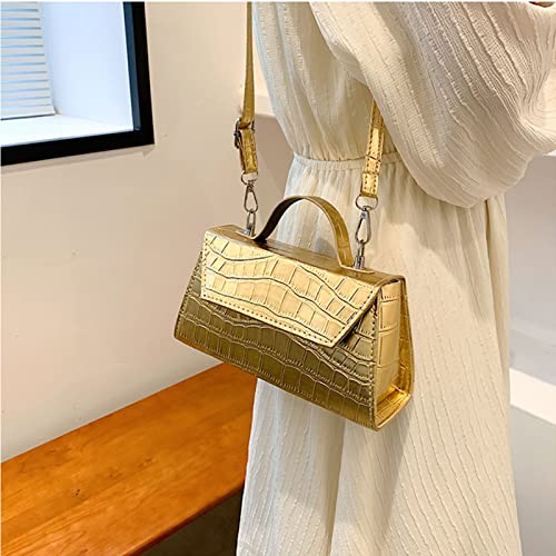 HDYZJQ Crossbody Bags for Women, Shoulder Evening Bag for Women, Croc-Embossed Faux Leather Bag Detachable Chain Straps Clutch, Small Satchel Purse, Spring Summer Purses (Color : Gold)