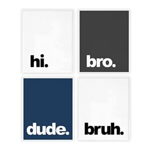 navy blue boys room decor gaming prints teen bedroom wall art gifts for gamer college dorm decor| bro dude bruh| pack of 4, unframed 8×10