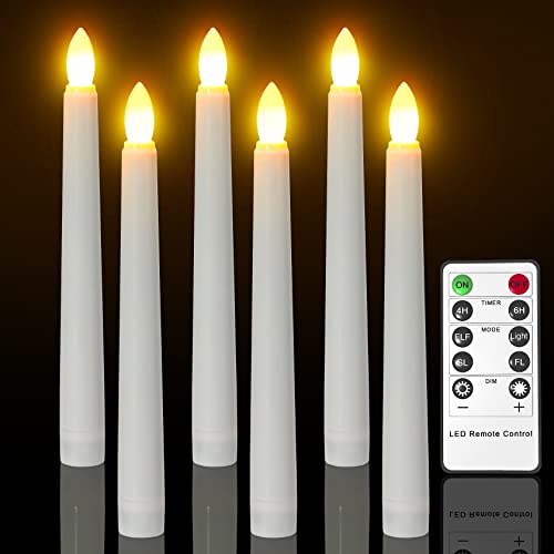 PChero LED Taper Candles with Remote Timer, 6 Pack 7.9" Battery Operated Floating Tapered Candles Warm White Light for Halloween Christmas Wedding Party Church Decorations